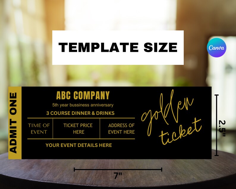 Golden Ticket Editable Template, Black and Gold Ticket Invitation ...