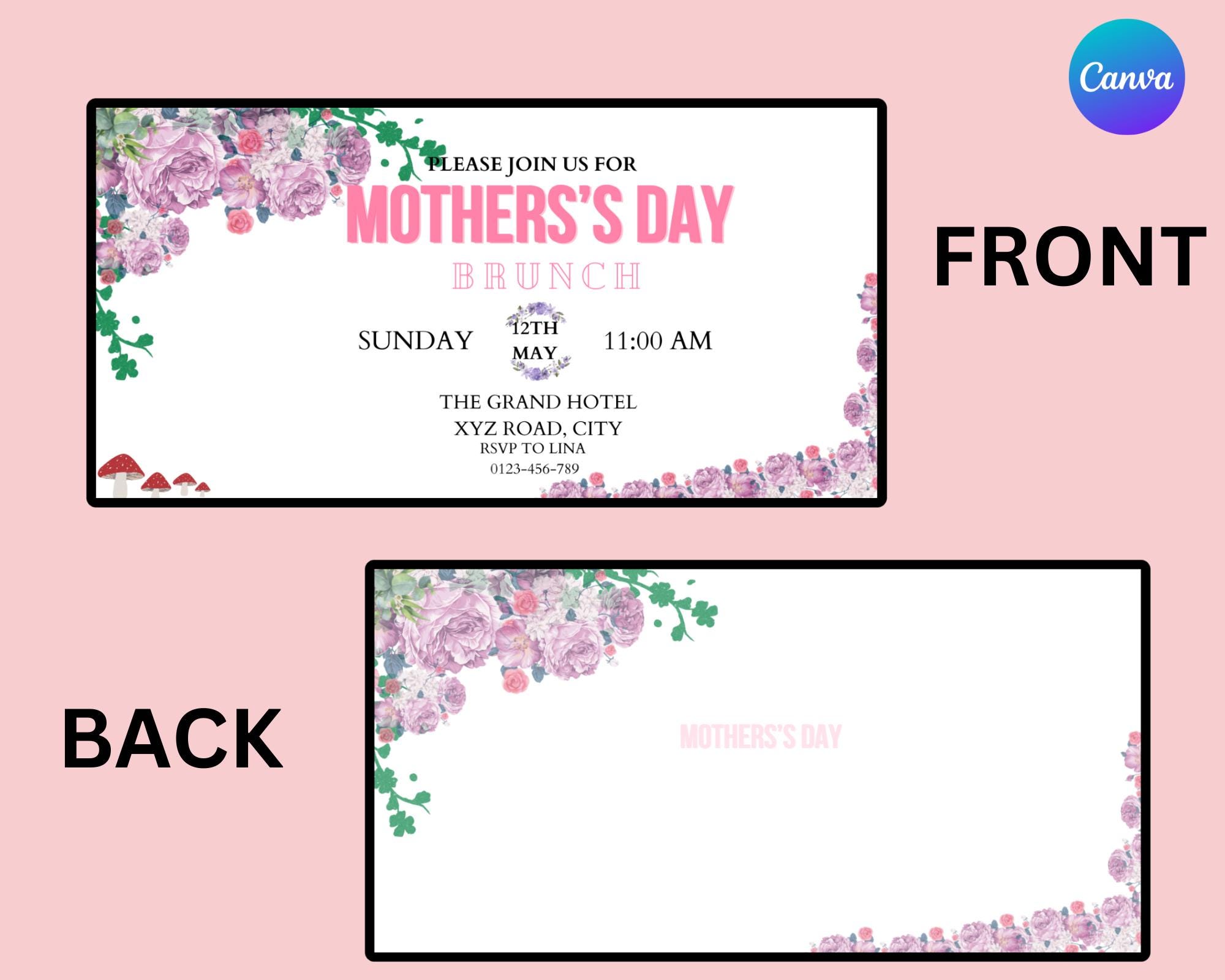 Mothers Day Celebration Ticket, Floral Brunch Tickets, Editable Mothers ...