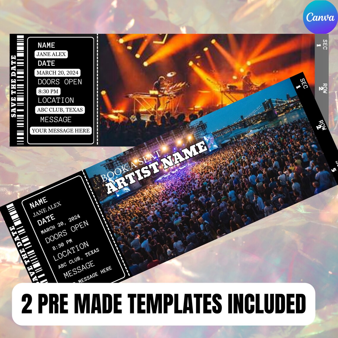 Editable Concert Ticket Canva Template, Printable Event Ticket, Concert ...