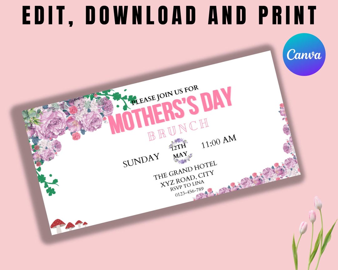 Mothers Day Celebration Ticket, Floral Brunch Tickets, Editable Mothers ...