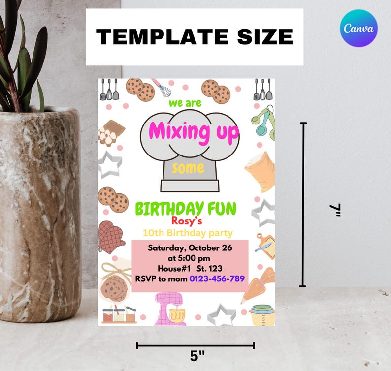 EDITABLE Baking Birthday Invitation, Kitchen Party Invite Template ...