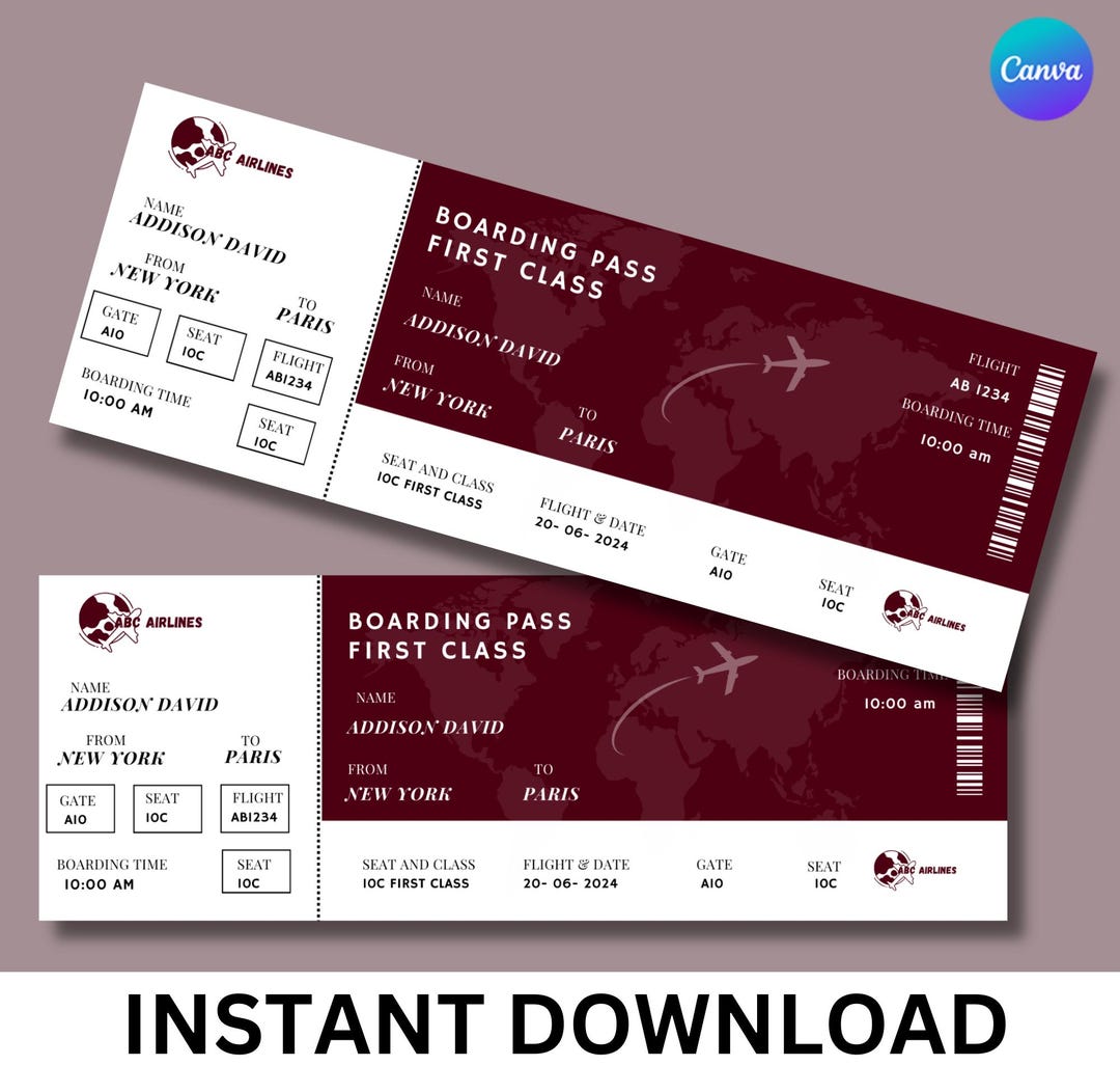 Elegant White and Burgundy Boarding Pass Ticket Folder,travel Wallet ...