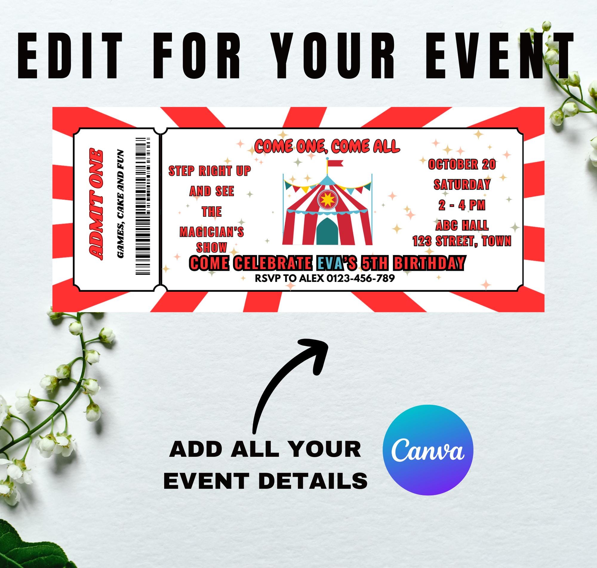 Circus Theme Editable Printable Template, Circus Invitation, Instant ...