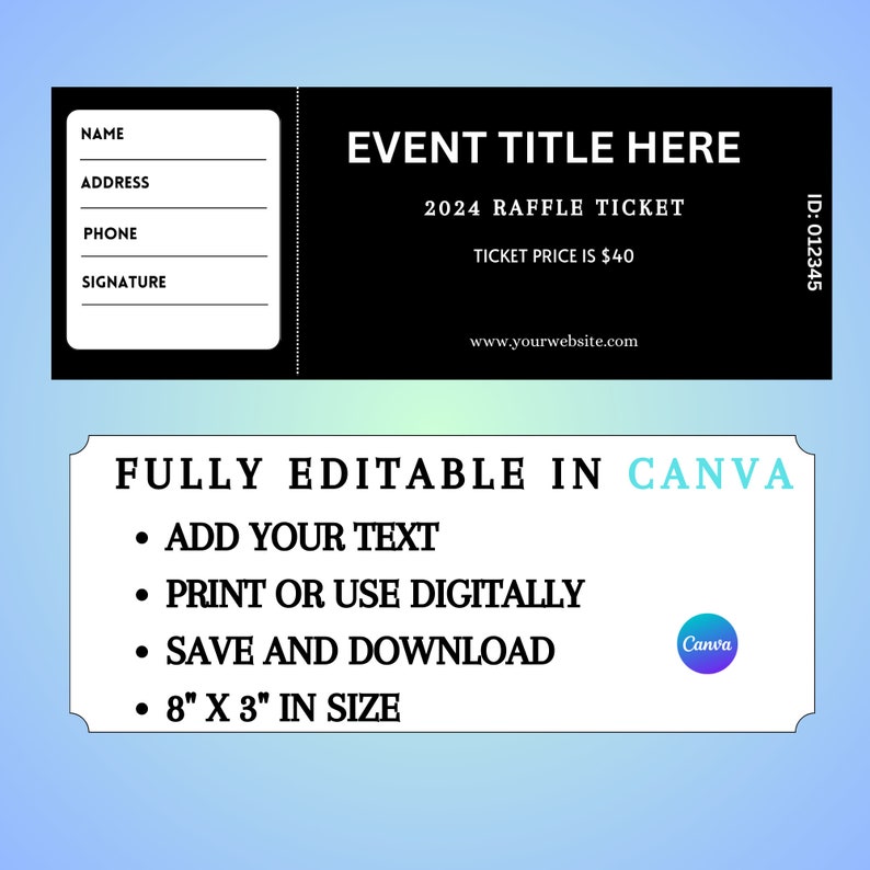 Editable Raffle Ticket, Event Raffle Ticket, Customizable Raffle Ticket ...
