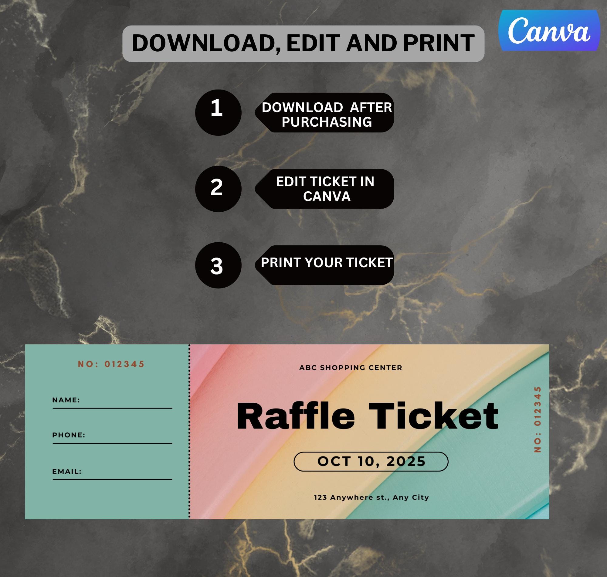 Editable Raffle Ticket, Customizable Raffle Ticket, Event Raffle Ticket ...