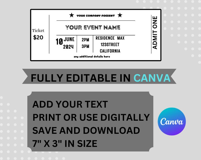 Editable Event Ticket, Event Ticket Printables, Editable Event Ticket ...
