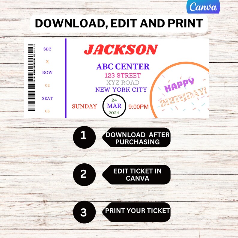 Editable Concert Ticket Canva Template, Printable Event Ticket, Custom Concert Ticket Invitation ...
