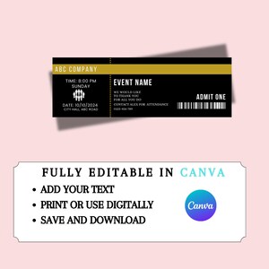 Editable Event Template , Event Ticket , Printable Event Ticket ...