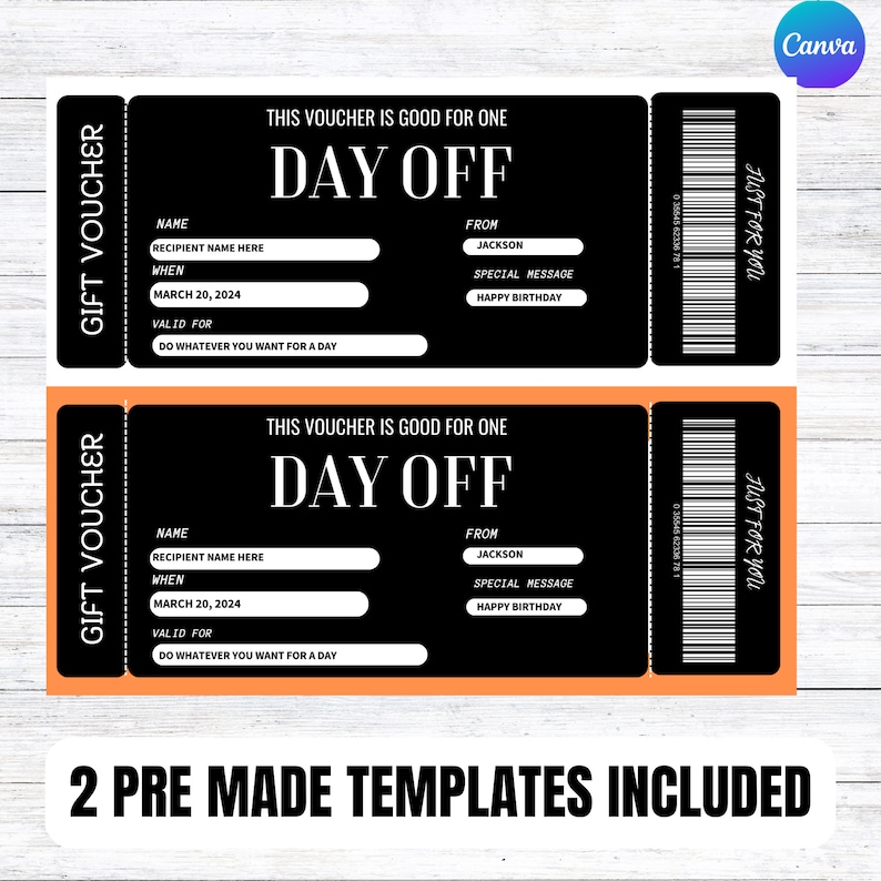 Birthday Day off Coupon Gift Certificate INSTANT DOWNLOAD EDITABLE Text ...