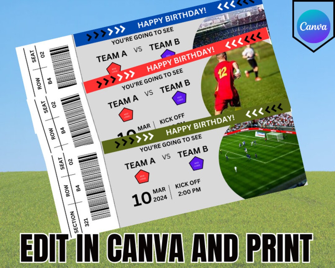 Football Ticket Birthday Present, Editable Football Ticket Gift ...