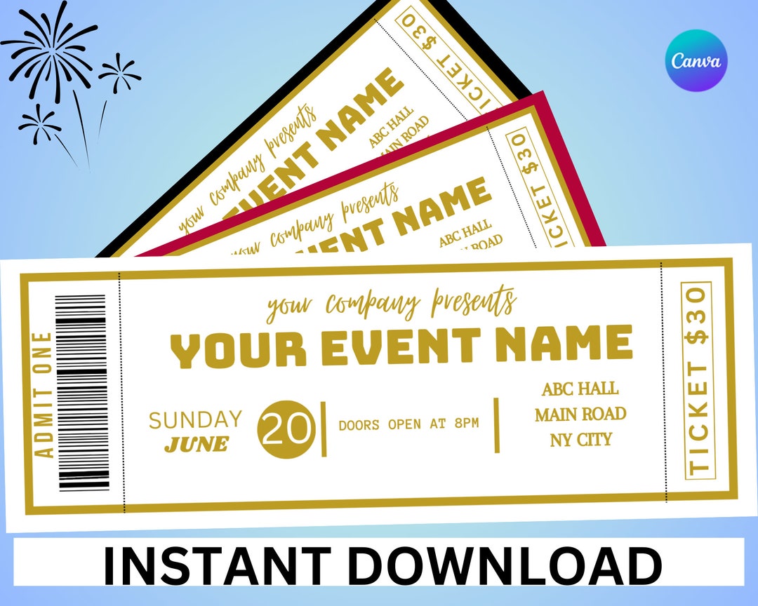 EDITABLE Event Golden Ticket Printable INSTANT DOWNLOAD Event Ticket ...