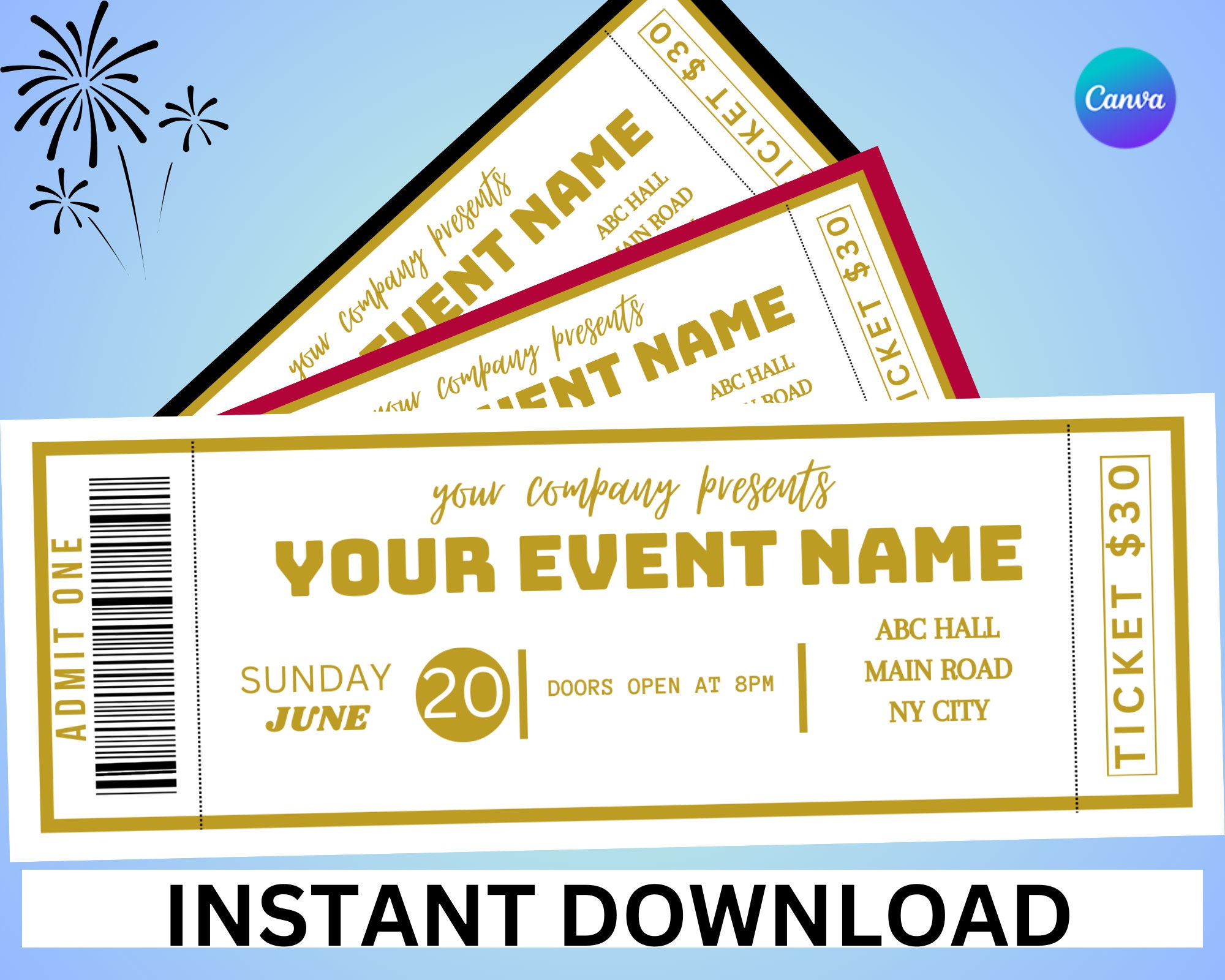 EDITABLE Event Golden Ticket Printable INSTANT DOWNLOAD Event Ticket ...