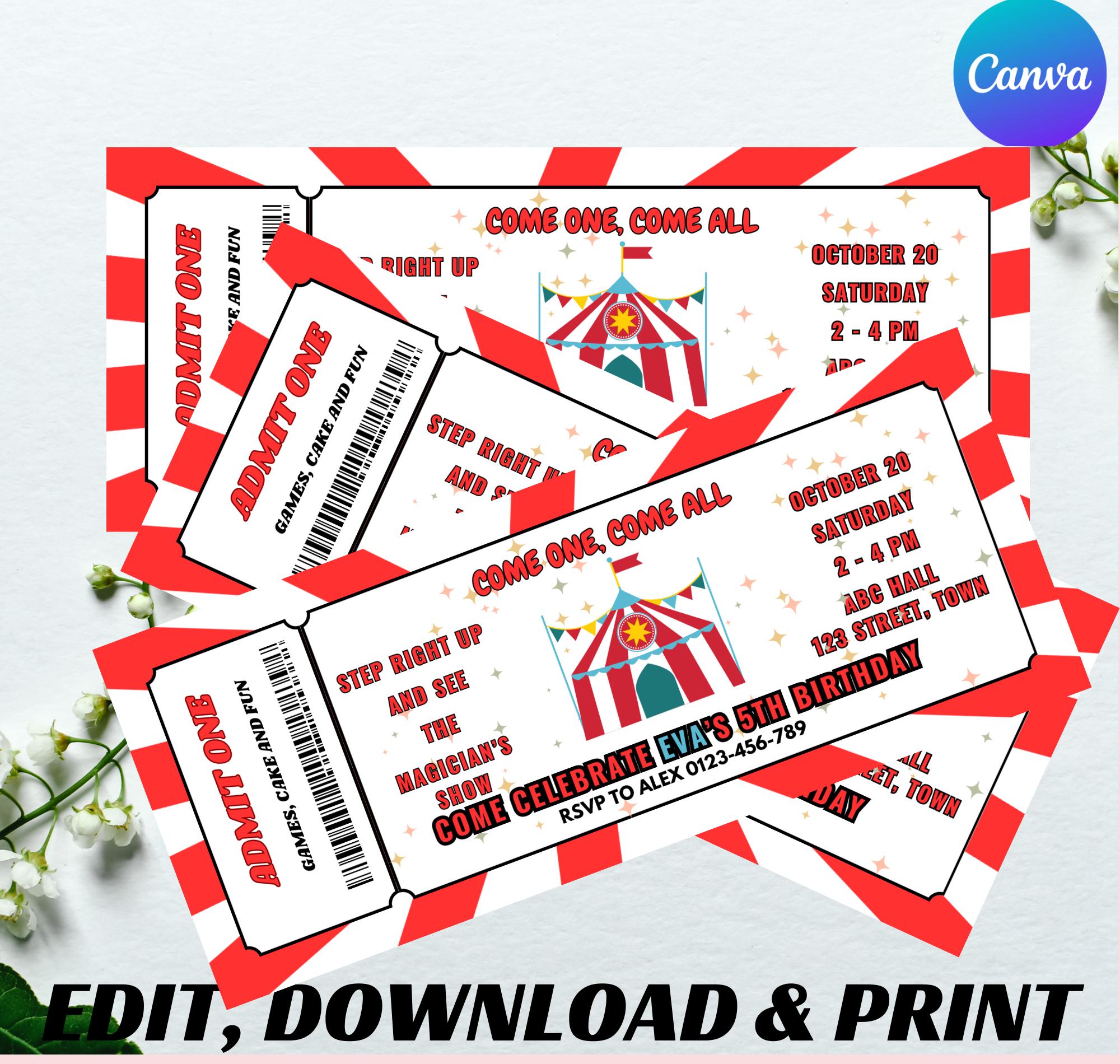 Circus Theme Editable Printable Template, Circus Invitation, Instant ...