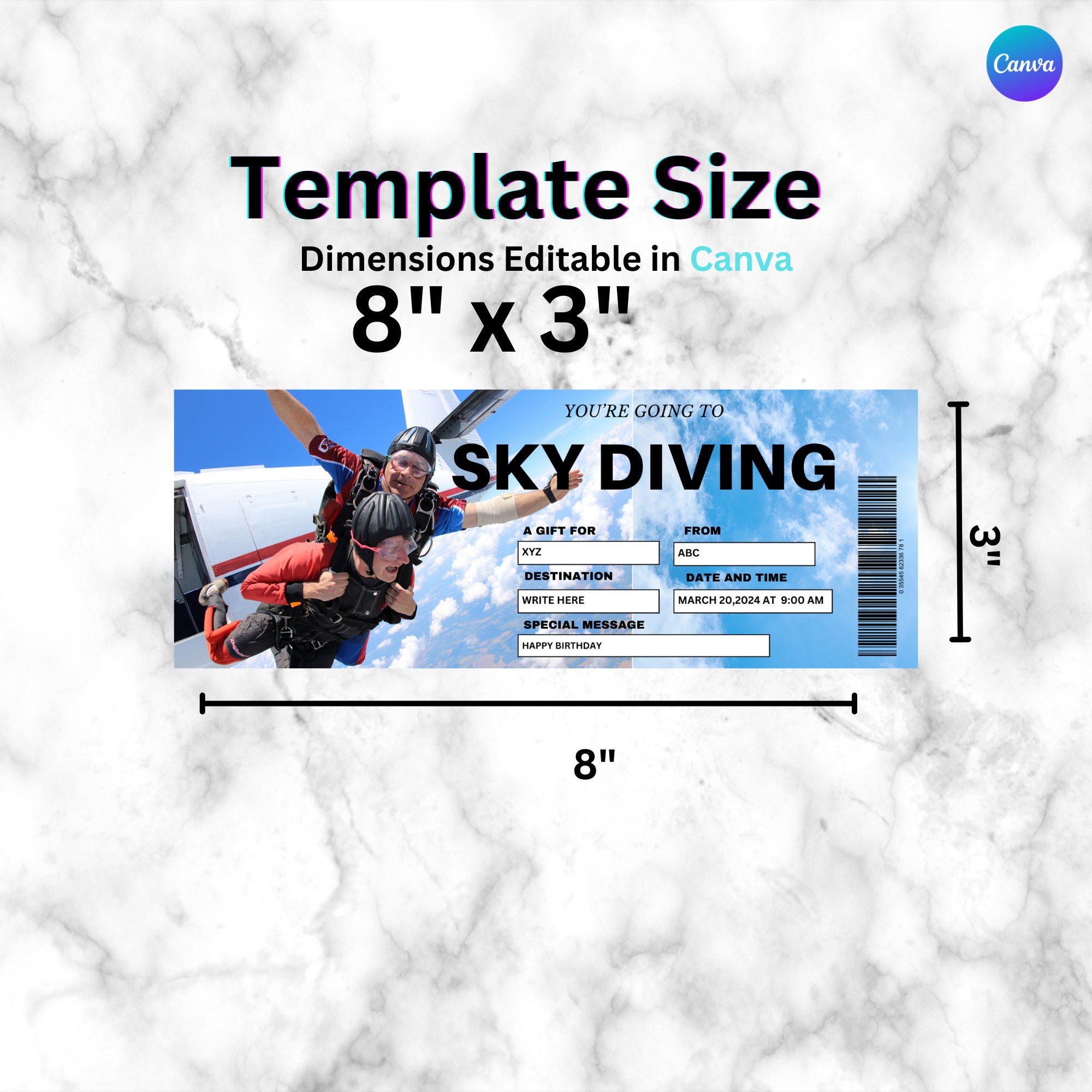 Editable SKYDIVING Surprise Reveal Ticket, Gift Voucher, Editable Event ...