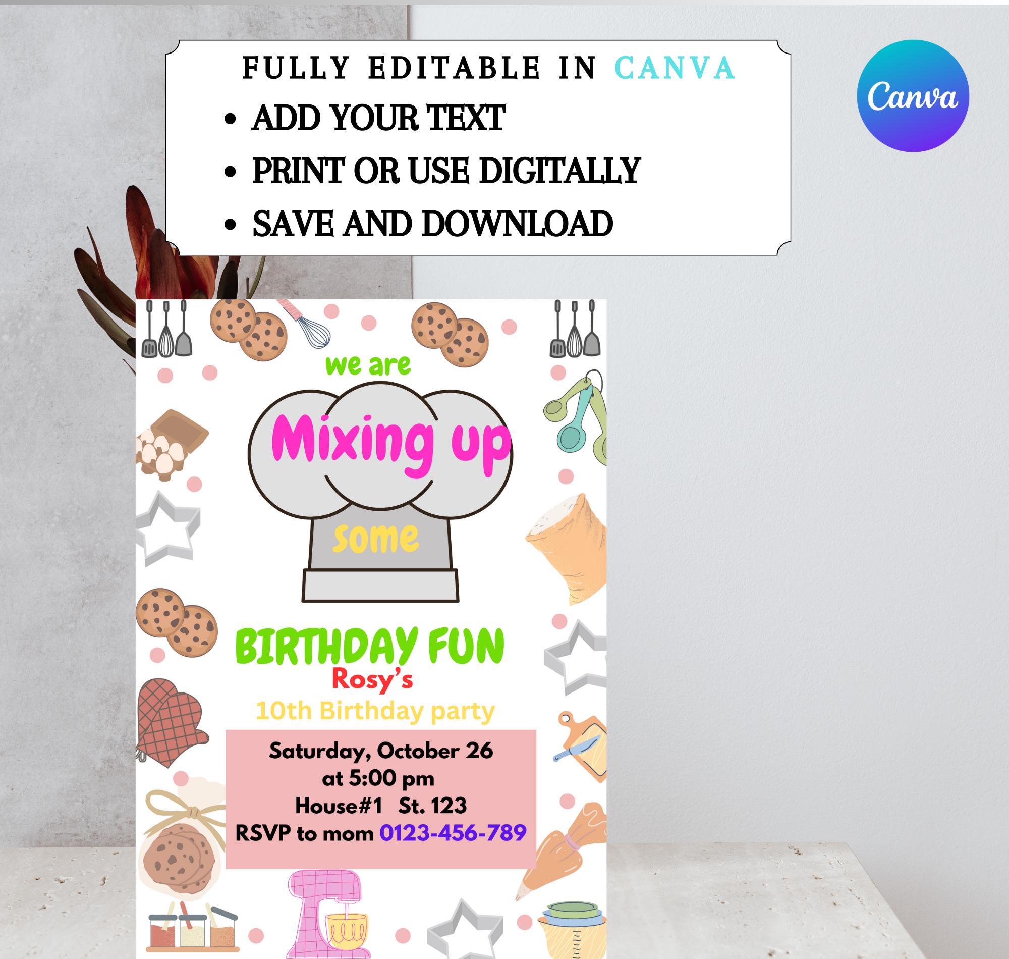 EDITABLE Baking Birthday Invitation, Kitchen Party Invite Template ...