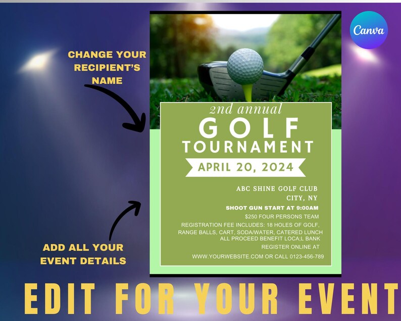 Golf Tournament Flyer Template • Golf Flyer Template | EDITABLE | Event ...