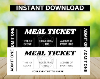 Editable Food Event Ticket, Food Ticket Printables, Editable Meal ...