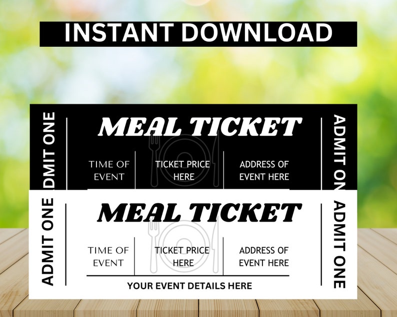 Editable Food Event Ticket, Food Ticket Printables, Editable Meal ...