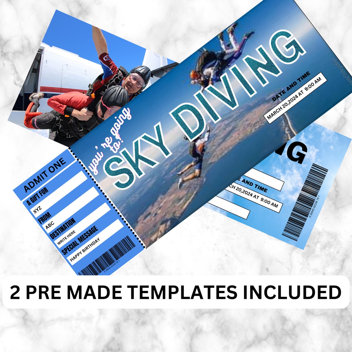 Editable SKYDIVING Surprise Reveal Ticket, Gift Voucher, Editable Event ...