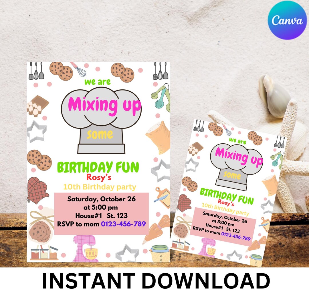 EDITABLE Baking Birthday Invitation, Kitchen Party Invite Template ...