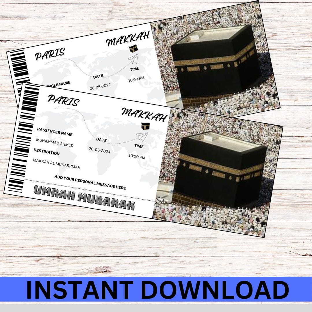 Hajj Boarding Pass, Editable Hajj Plane Ticket, Makkah Umrah Gift ...