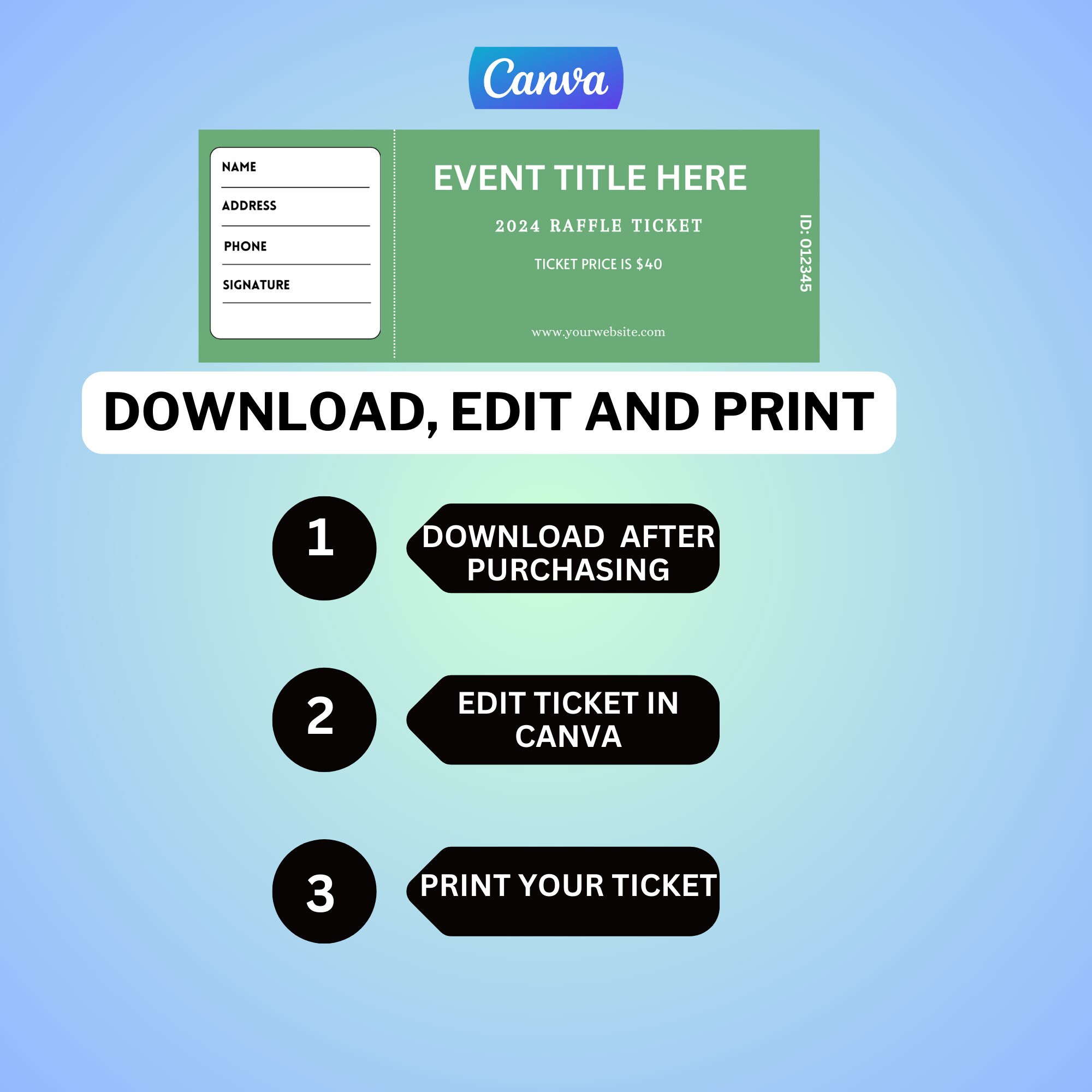 Editable Raffle Ticket, Event Raffle Ticket, Customizable Raffle Ticket ...