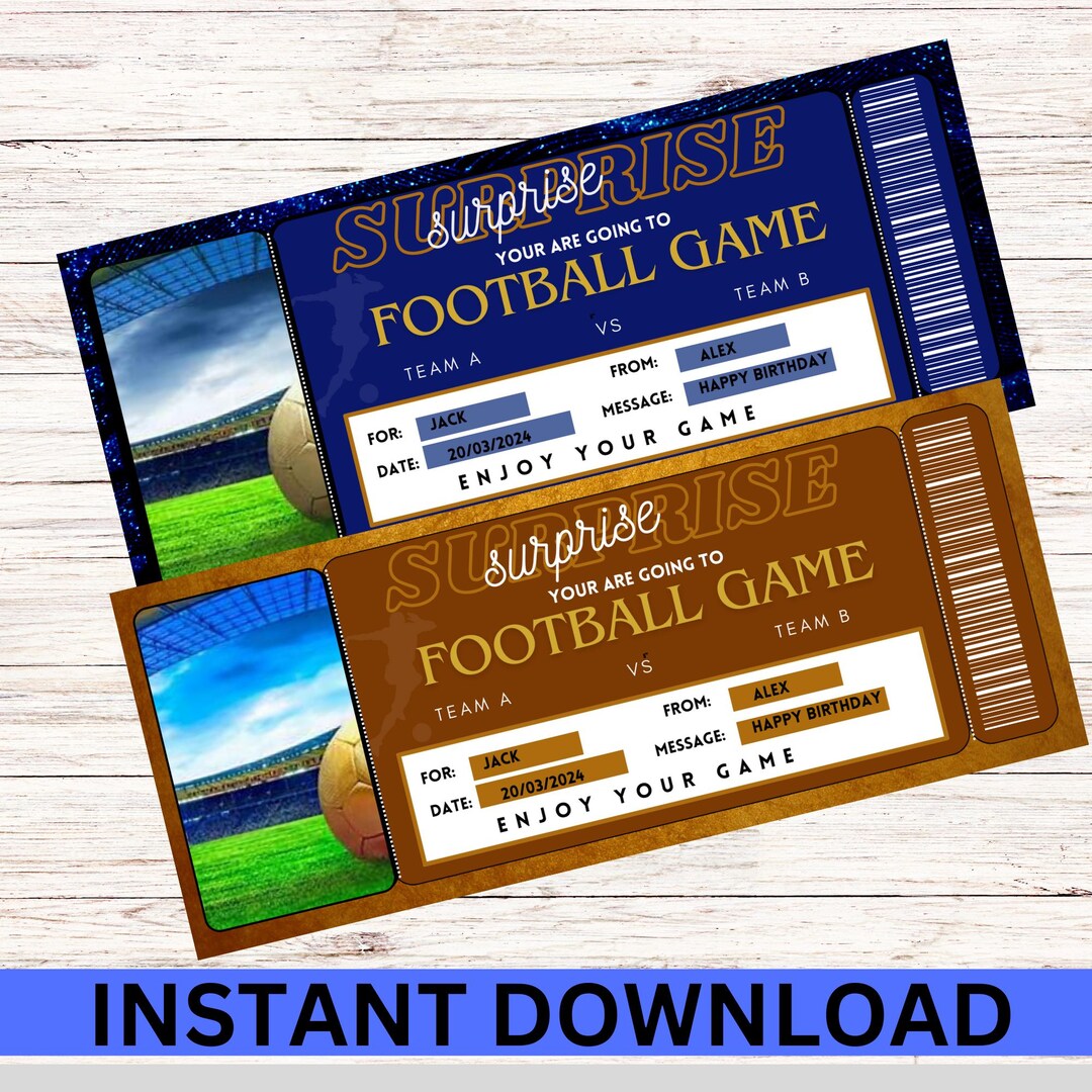 Surprise Soccer Ticket, Surprise Football Ticket, Gift Ticket Template ...