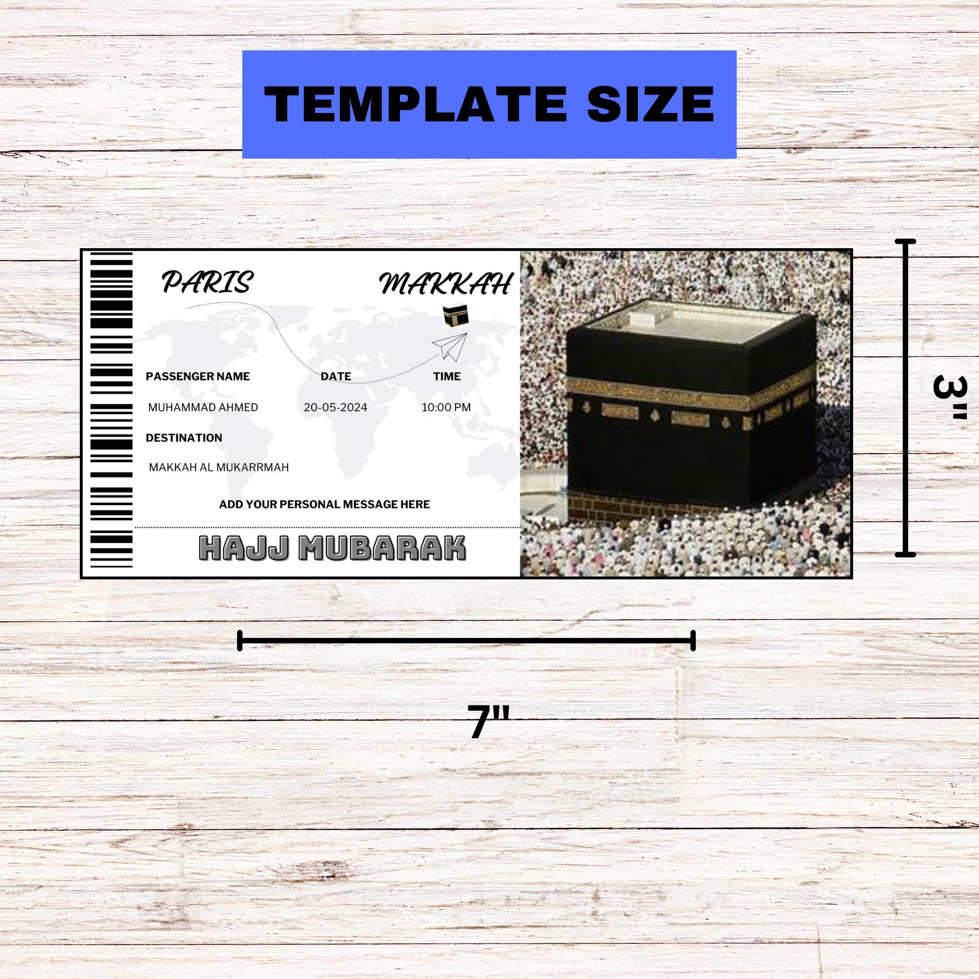 Hajj Boarding Pass, Editable Hajj Plane Ticket, Makkah Umrah Gift ...