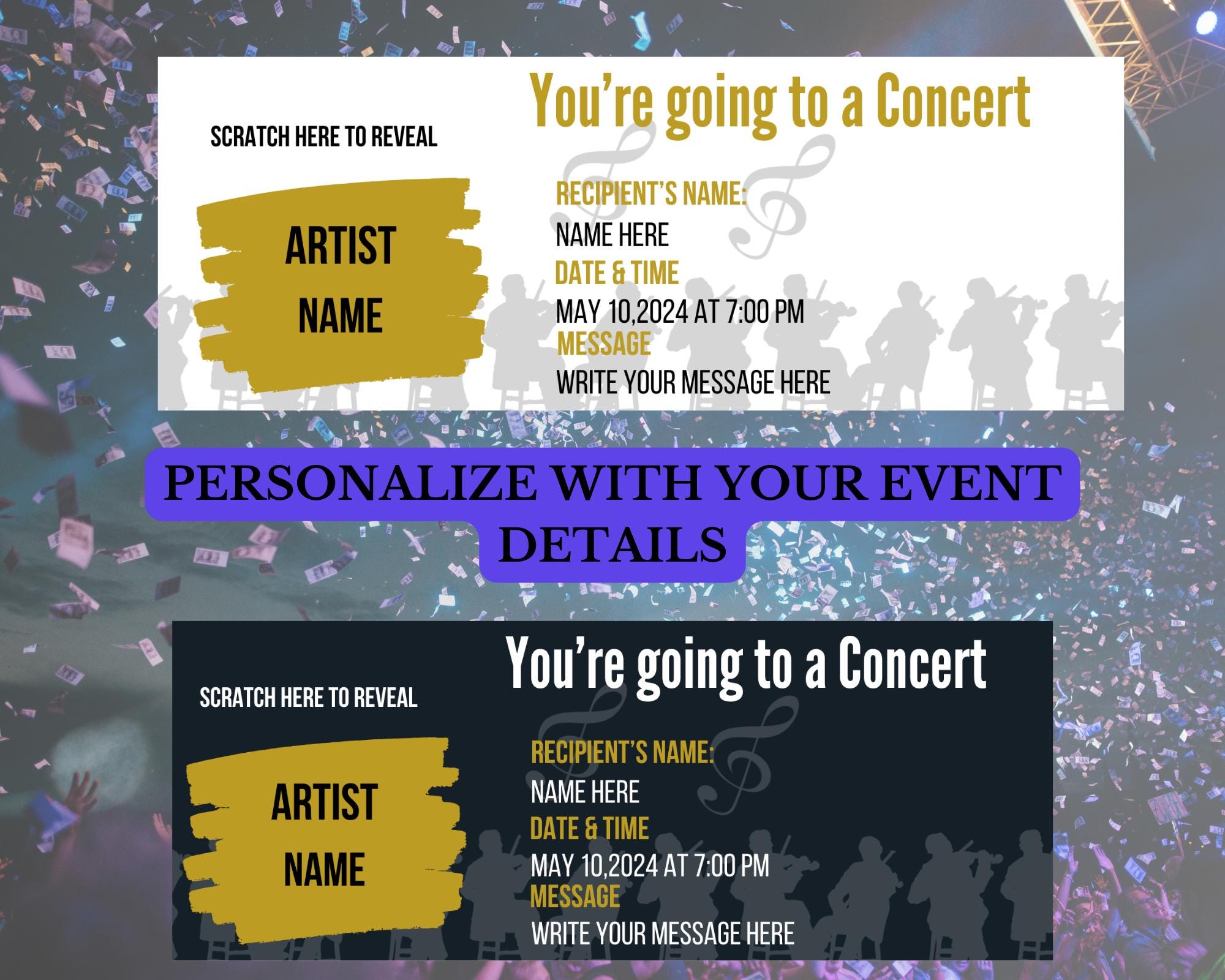 Concert Ticket Digital Download Template Fully Customizable for Print ...