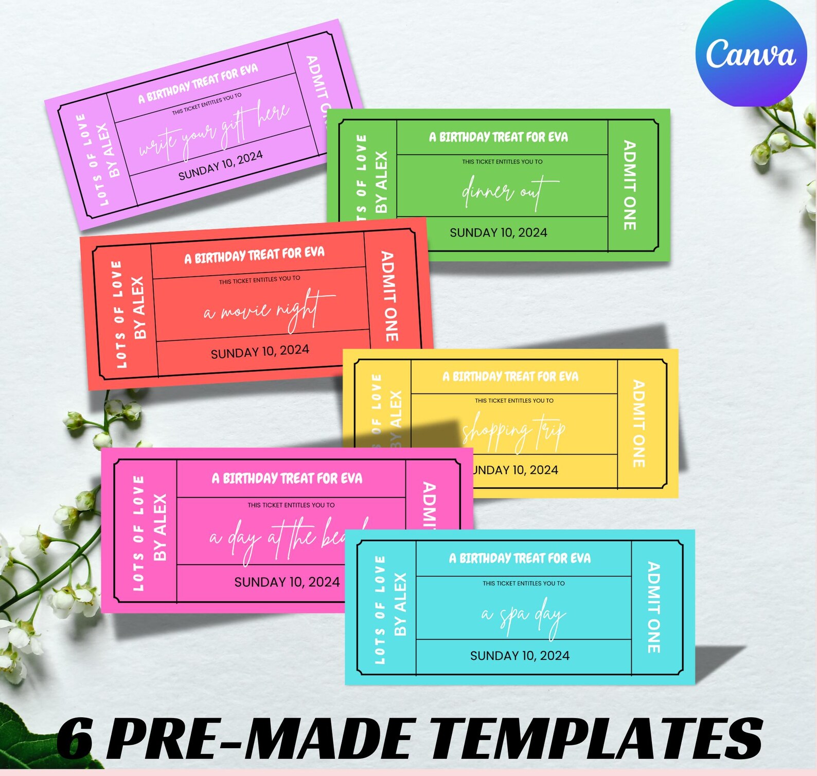 Editable Coloured Gift Vouchers , Print at Home Birthday Voucher , Date ...