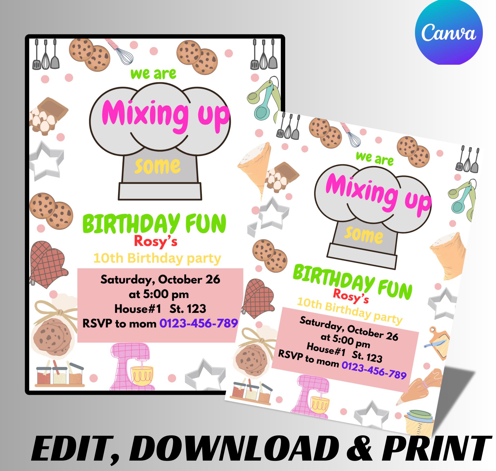 EDITABLE Baking Birthday Invitation, Kitchen Party Invite Template ...