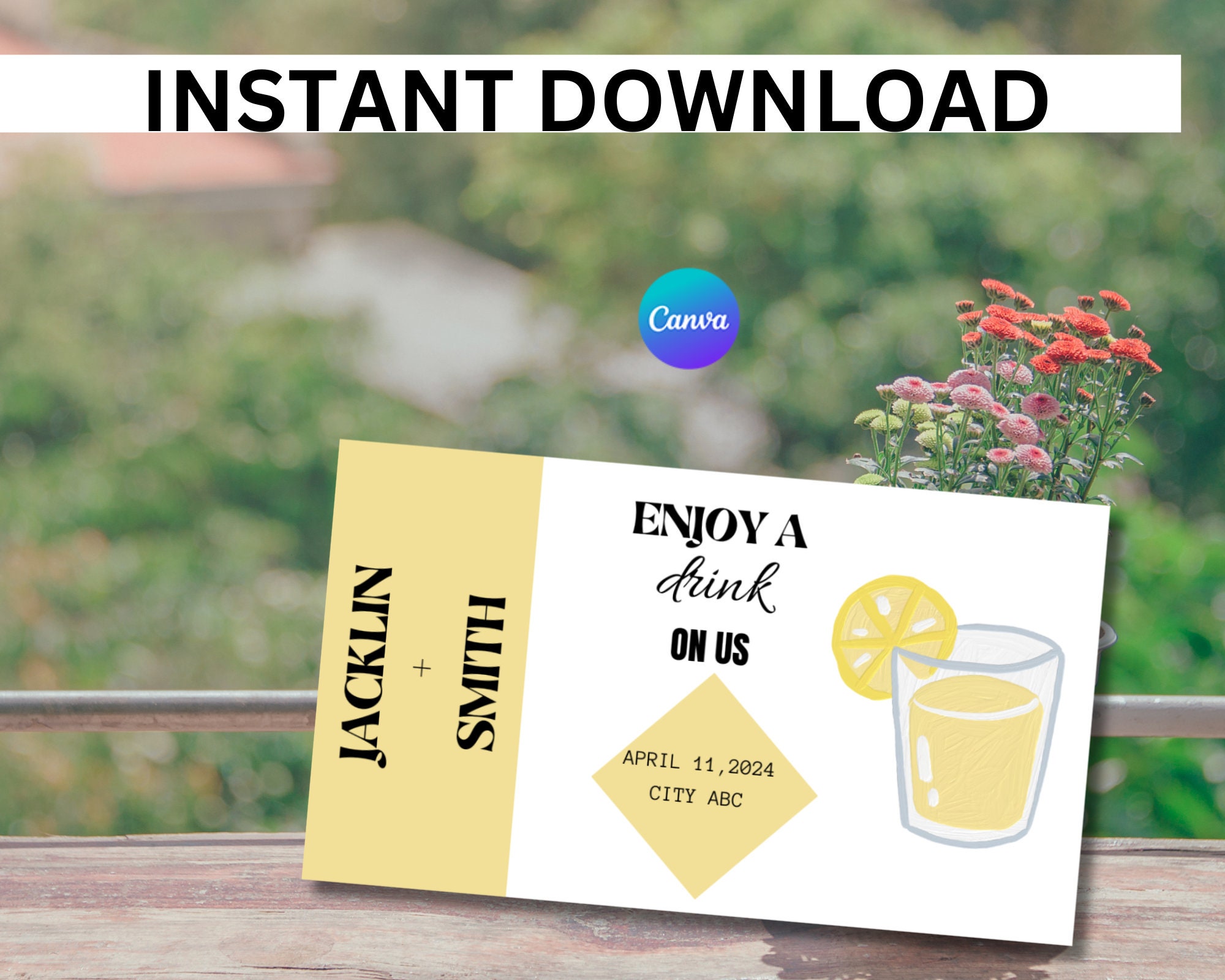 Drink Ticket Template, Instant Download, Printable Drink Template ...