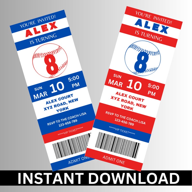 Baseball Invitation, Birthday, Sports Ticket Style Party, Editable ...