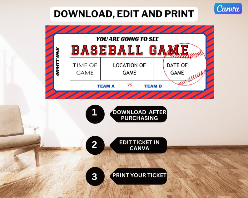 Baseball Game Gift Certificate Coupon INSTANT DOWNLOAD EDITABLE Text ...