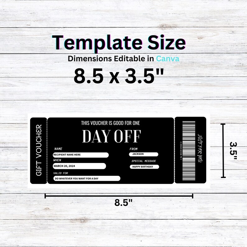 Birthday Day off Coupon Gift Certificate - INSTANT DOWNLOAD - EDITABLE ...