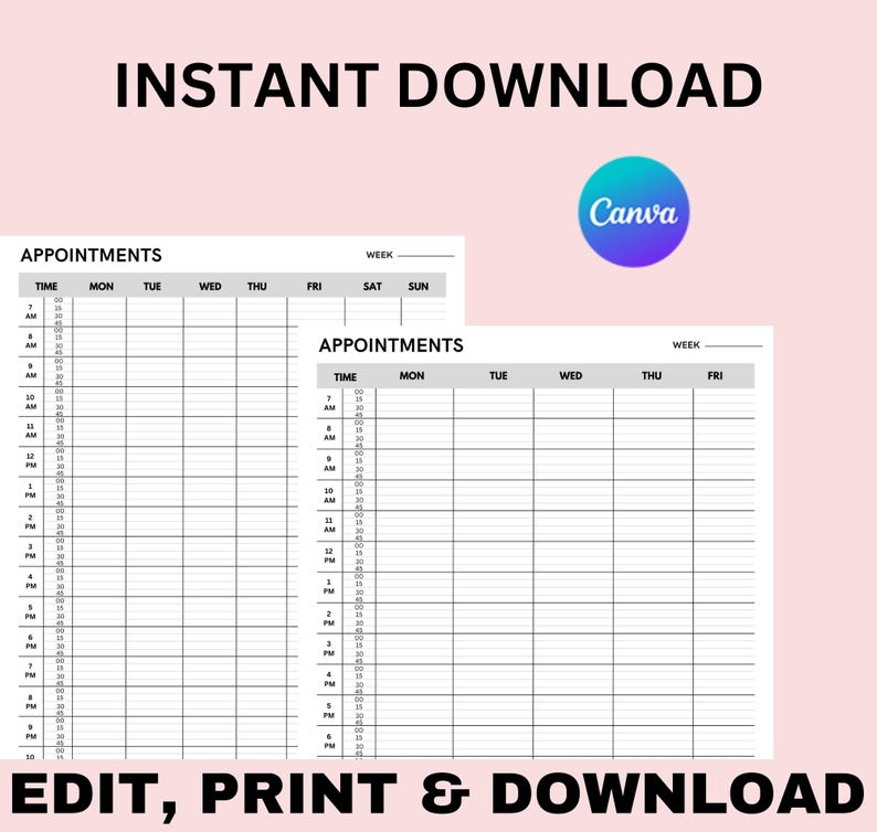 Appointment Tracker Printable, 15 Minute, Salon Planner, Therapist Appt ...