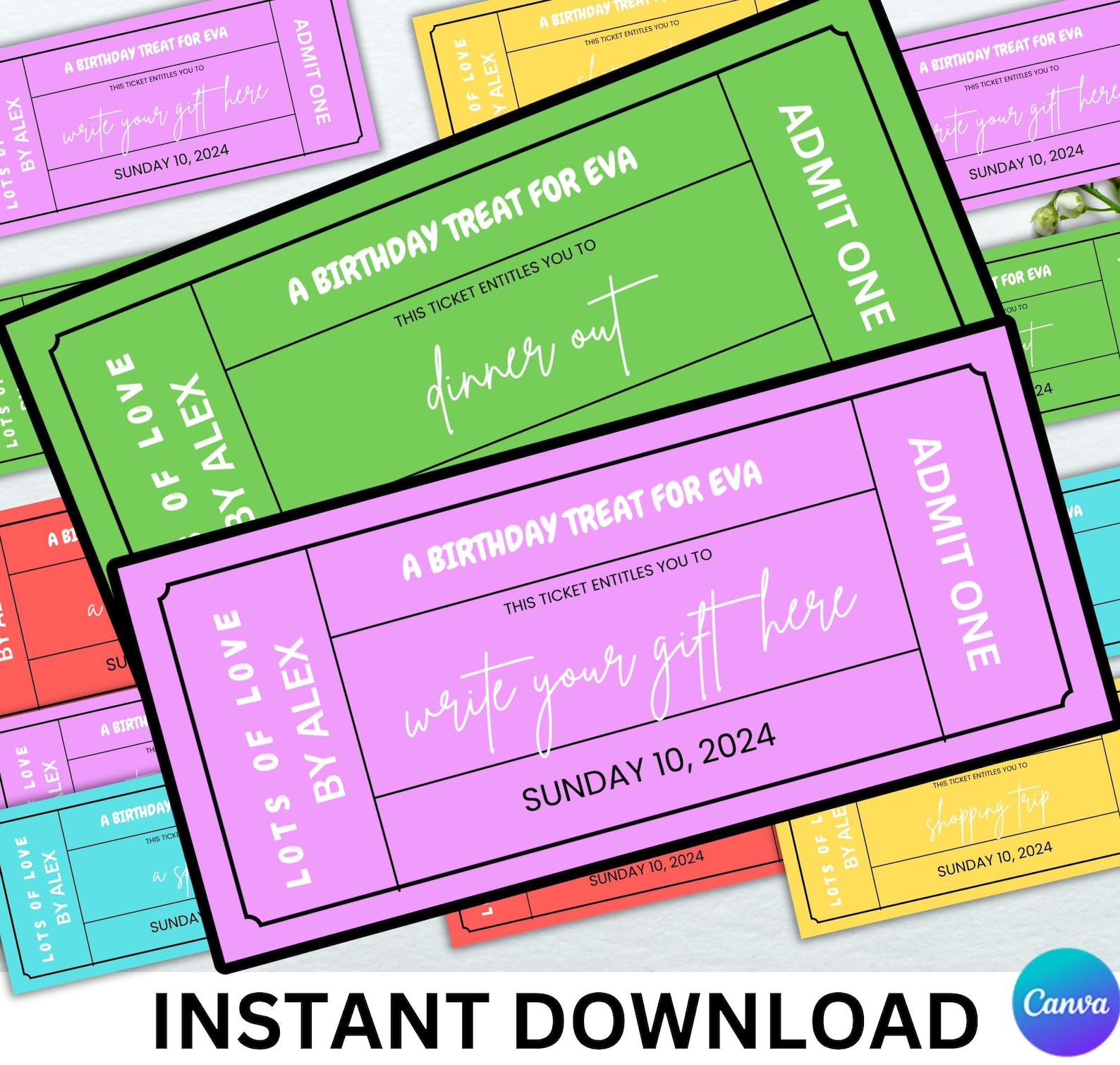 Editable Coloured Gift Vouchers , Print at Home Birthday Voucher , Date ...