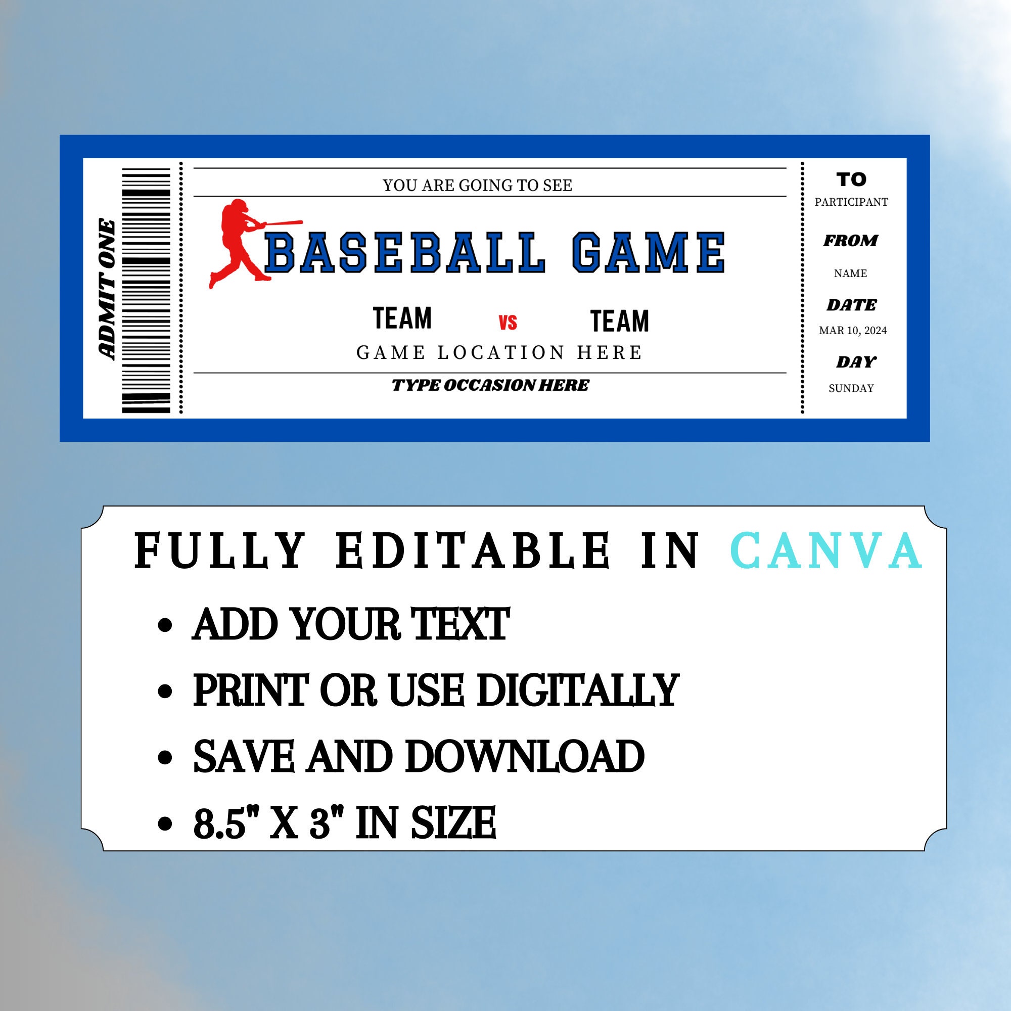 Printable Baseball Tickets, Surprise Tickets, Baseball Ticket Template ...