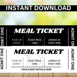 Editable Food Event Ticket, Food Ticket Printables, Editable Meal ...