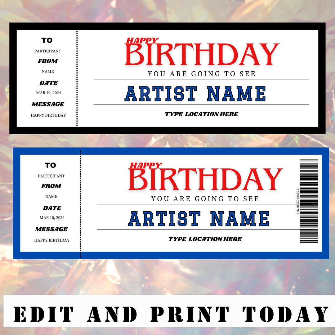 Birthday Gift Concert Ticket Template Printable Gift Voucher ...