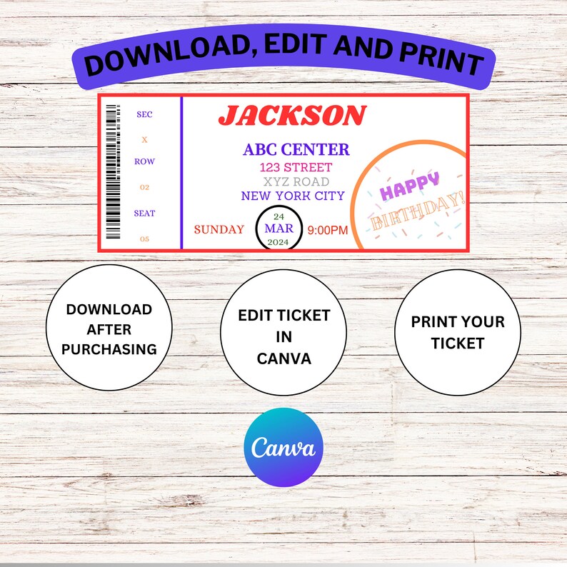 Editable Concert Ticket Canva Template, Printable Event Ticket, Custom Concert Ticket Invitation ...