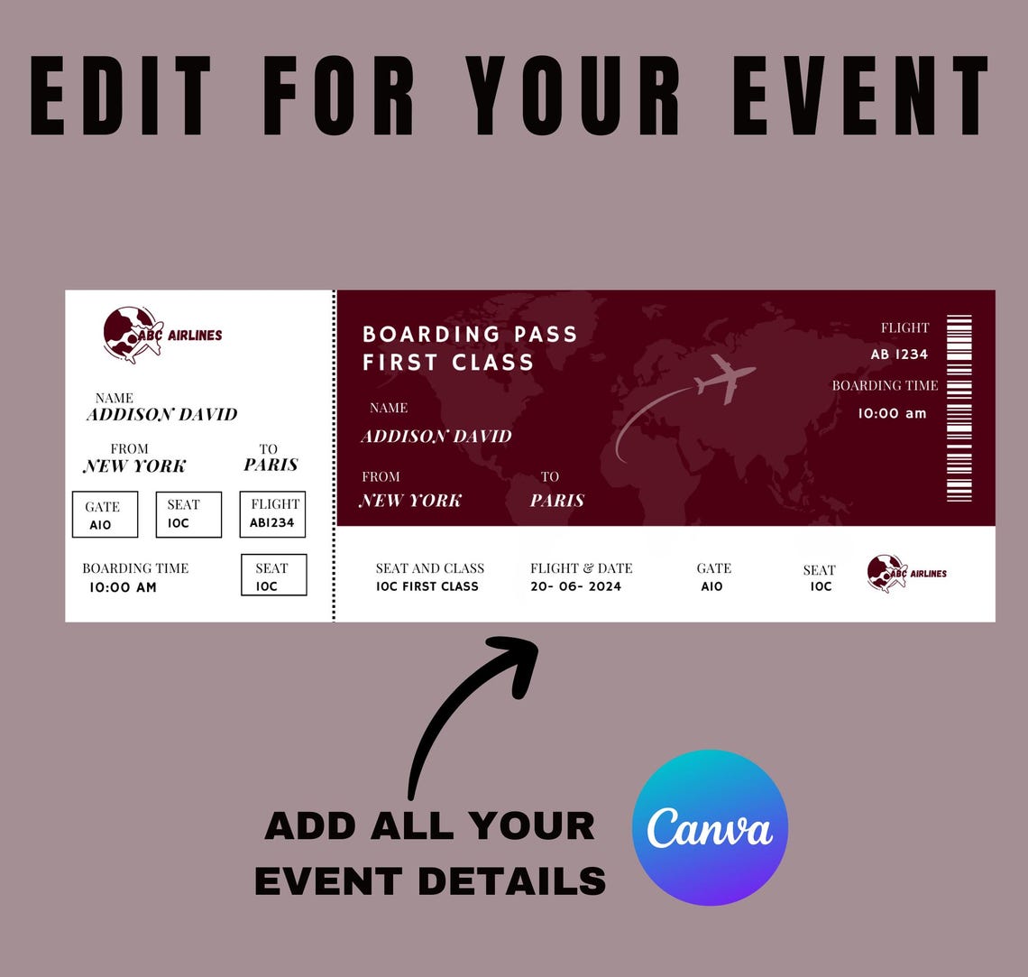 Elegant White and Burgundy Boarding Pass Ticket Folder,travel Wallet ...