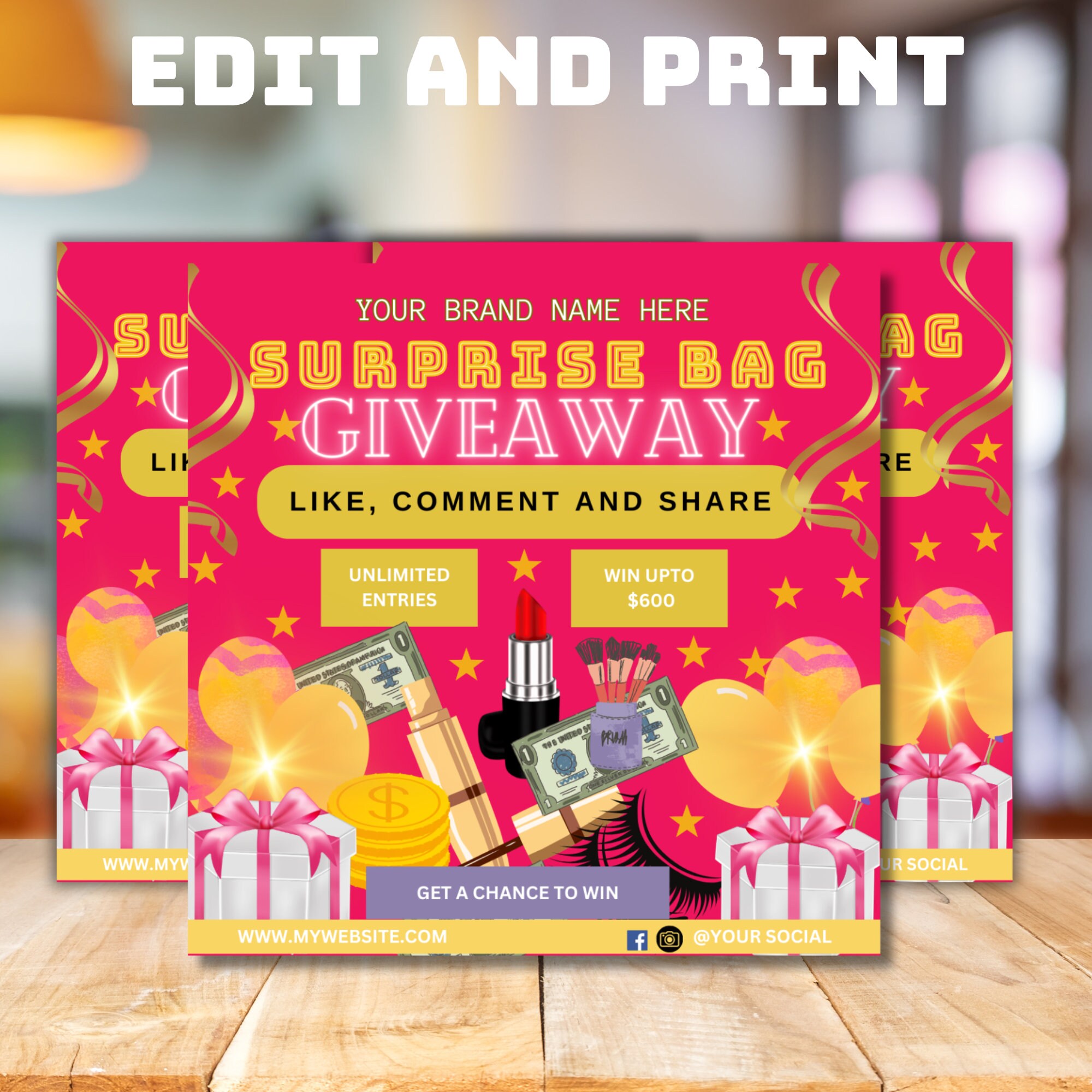 Giveaway Flyer, DIY Flyer Template Design, Raffle Ticket Flyer, Prize ...