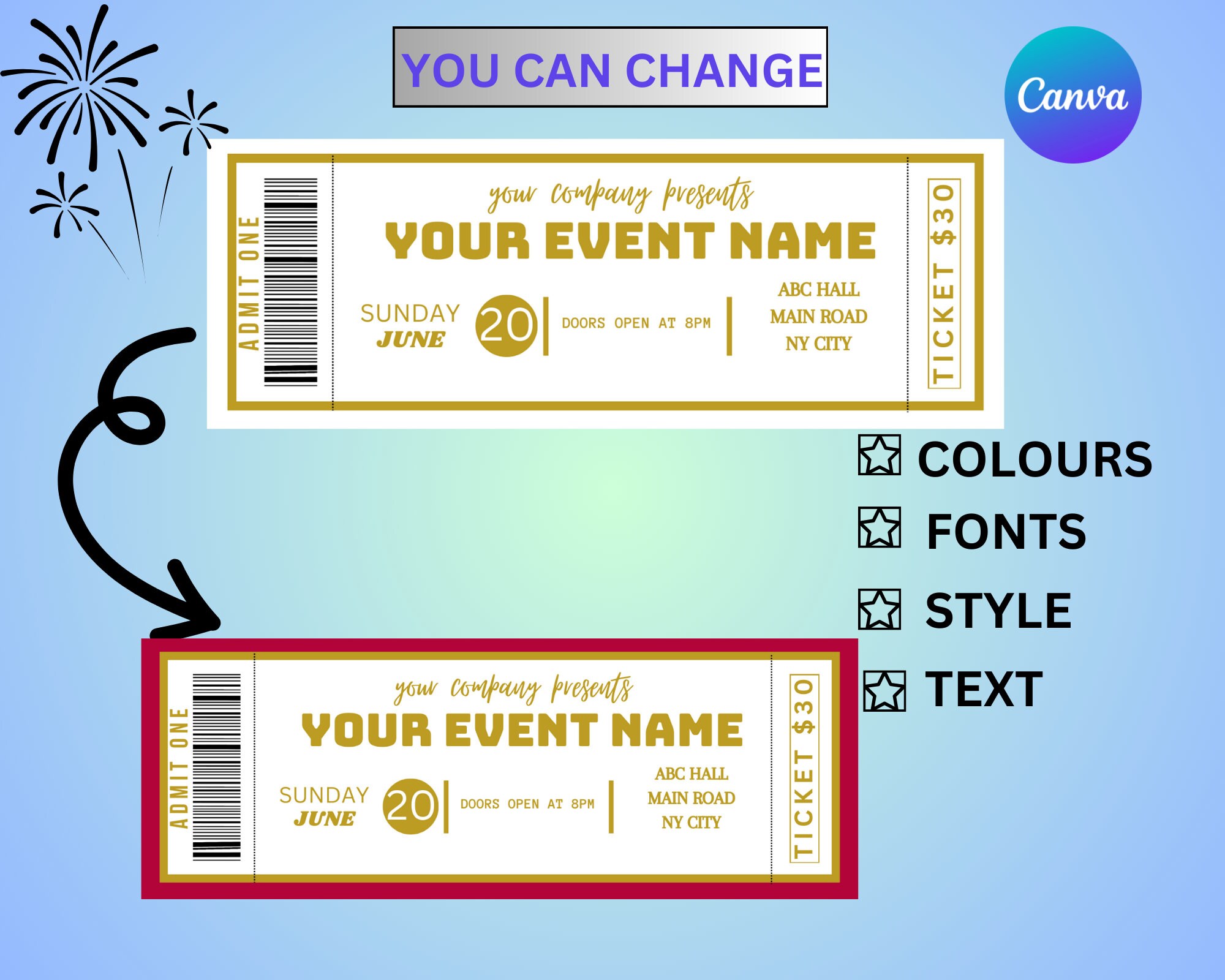 EDITABLE Event Golden Ticket Printable INSTANT DOWNLOAD Event Ticket ...