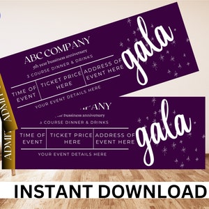 Gala Ticket Edit Yourself Template, Admit One Printable Digital ...