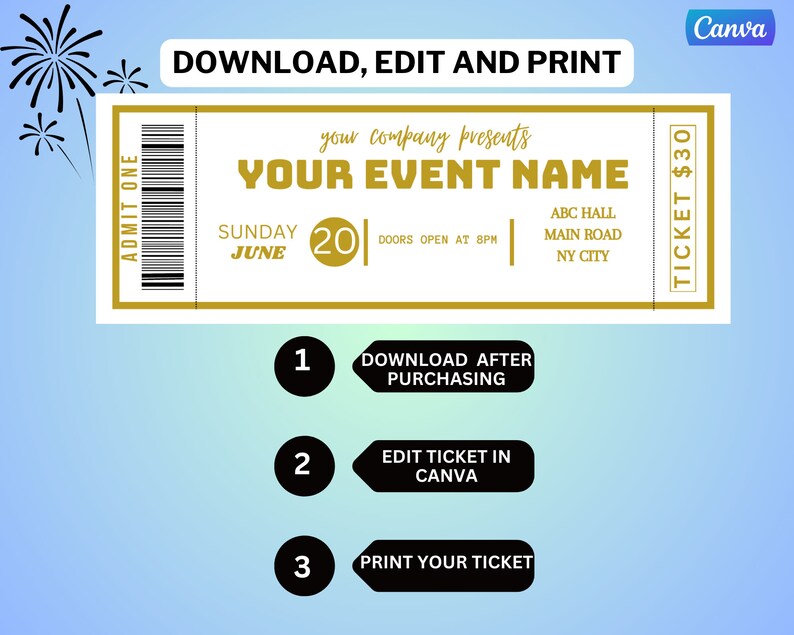 EDITABLE Event Golden Ticket Printable INSTANT DOWNLOAD Event Ticket ...