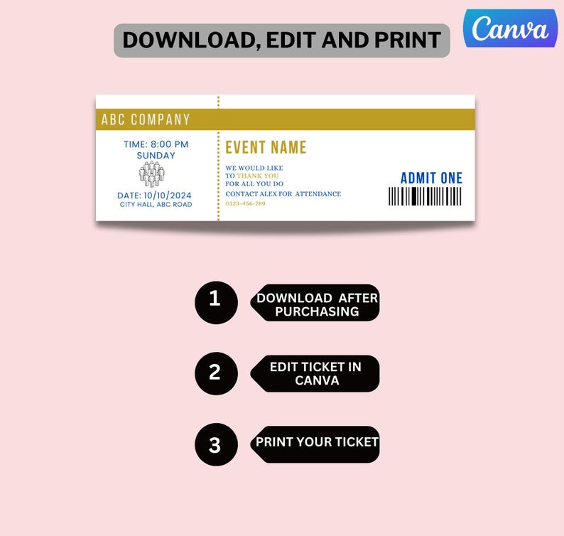 Editable Event Template , Event Ticket , Printable Event Ticket ...