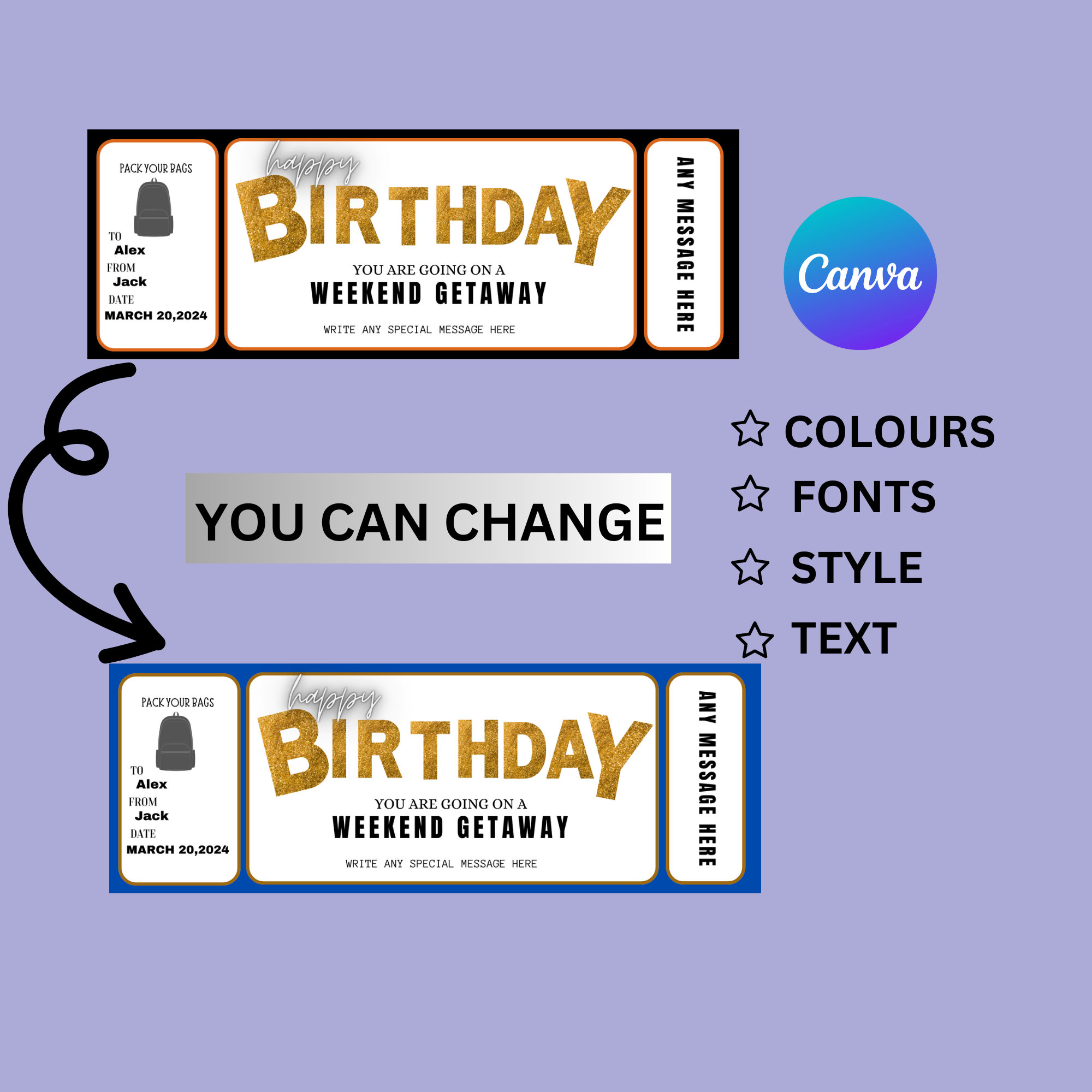 Editable Weekend Getaway Voucher Template, Surprise Trip Gift Ticket ...