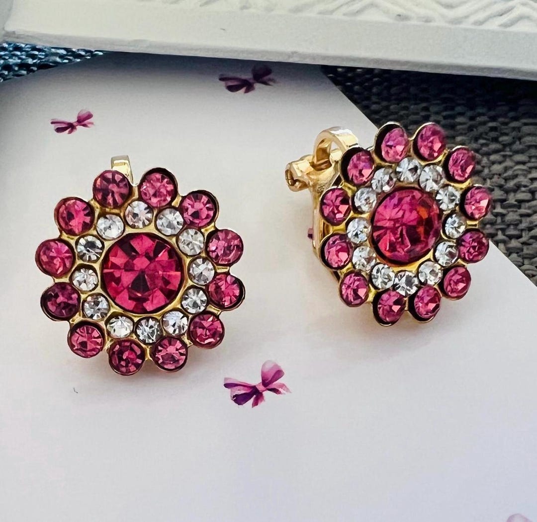 Rhinestone Flower Clip on Earrings: Dainty Non-pierced Jewelry - Etsy
