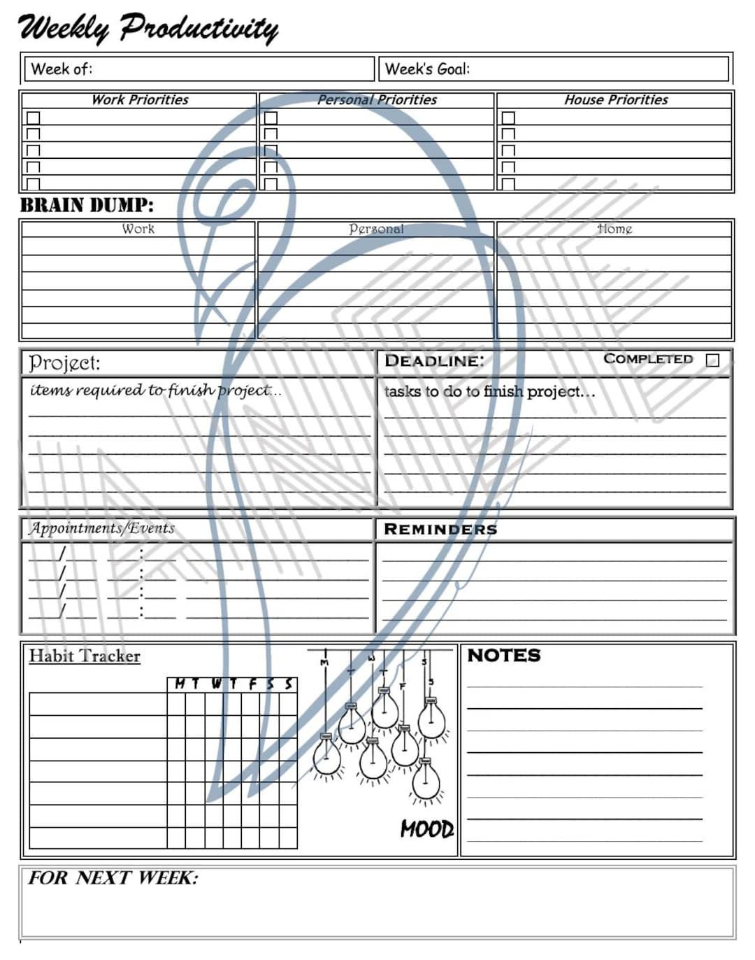 Weekly Productivity Tracker Printable | Digital Planner PDF | Task ...